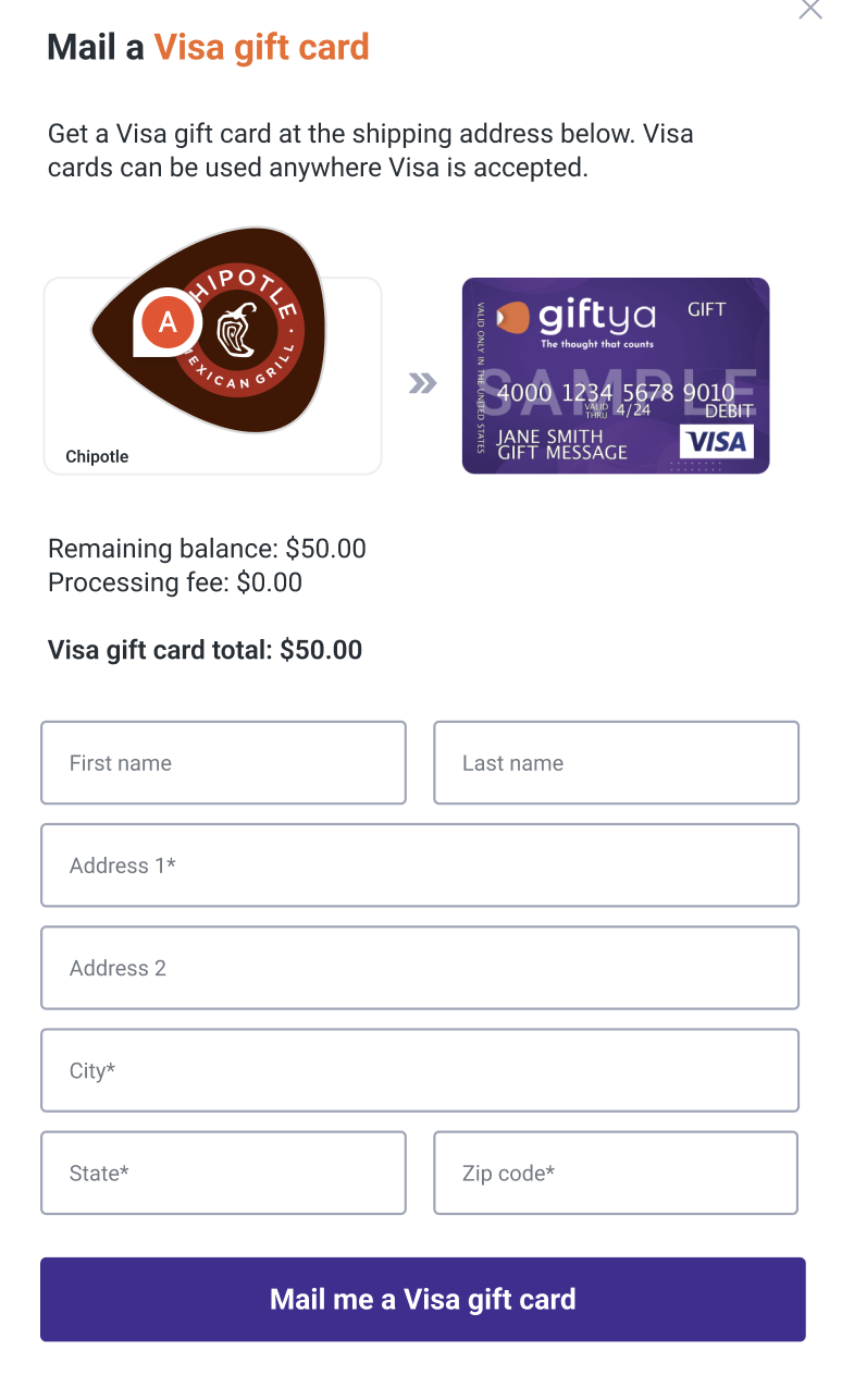 How to swap for a plastic Visa gift card – GiftYa
